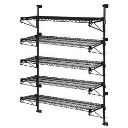 14" Deep x 48" Wide x 63" High Adjustable 5 Tier Black Wall Mount ...