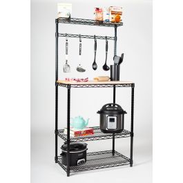 Deluxe Black Bakers Rack with Top Shelf & Butcher Block by Omega ...