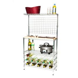 14" Deep x 36" Wide x 54" High Deluxe Chrome Bakers Rack with Wine ...