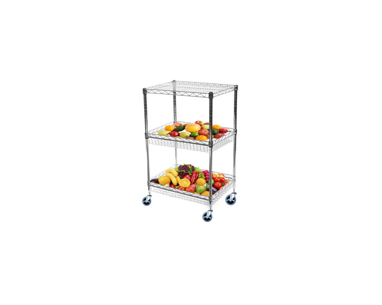 18" Deep x 24" Wide x 60" High 3 Tier Chrome Mobile Basket Unit 1200lb ...