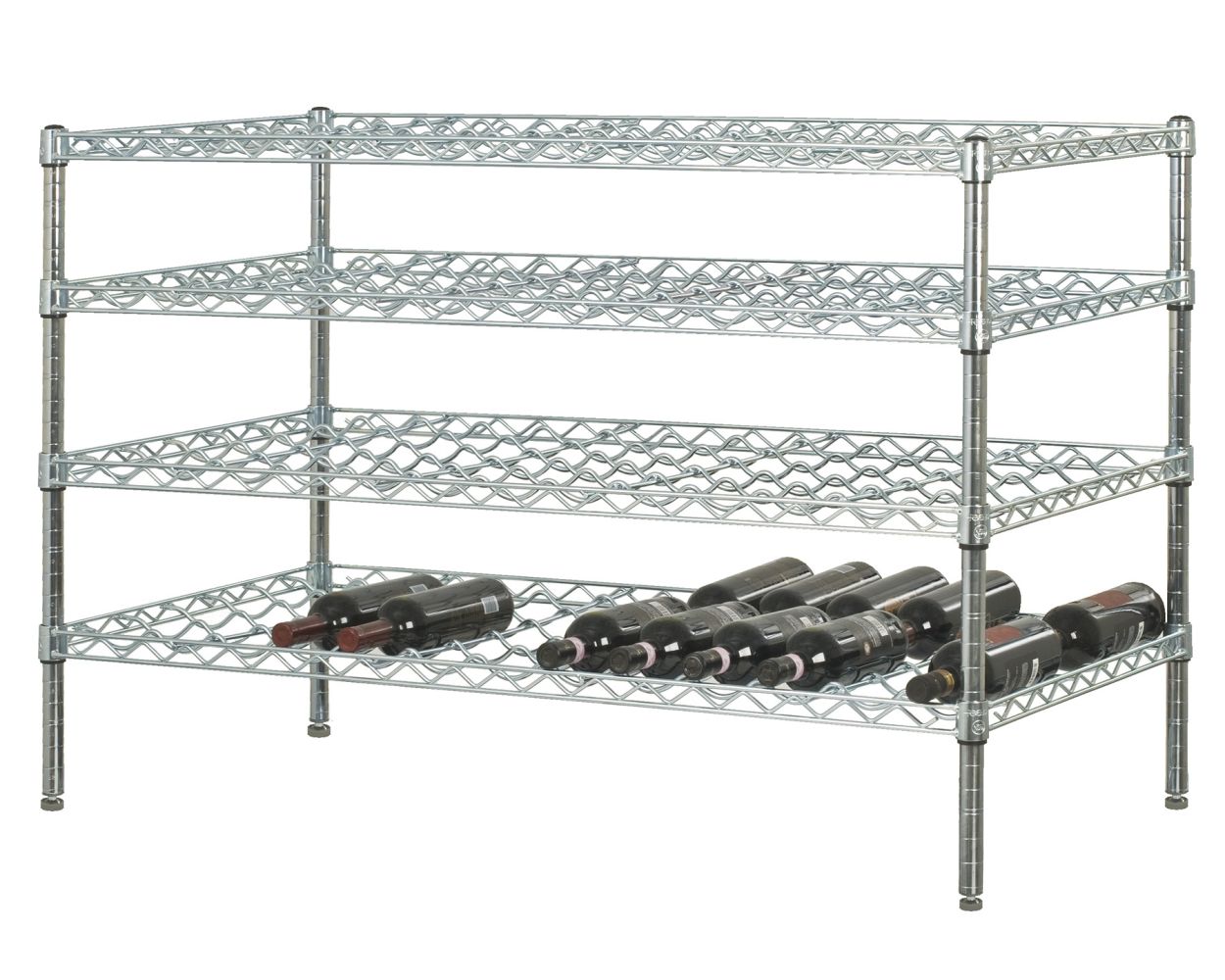 24" Deep x 48" Wide x 36" High 4 Chrome Double Wine Rack with 96 Bottle ...