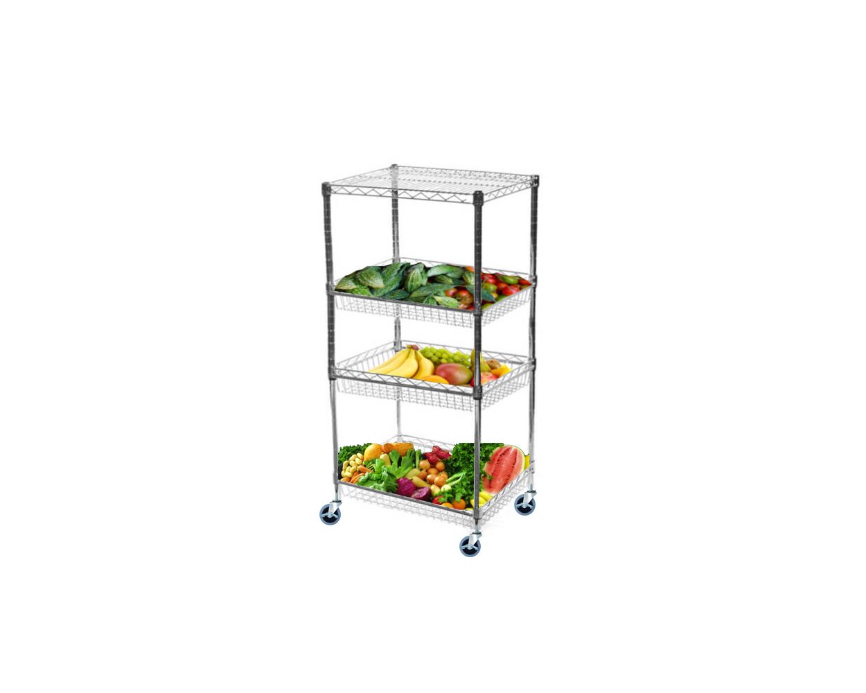 14" Deep x 48" Wide x 92" High R4 Tier Chrome Mobile Basket Unit 800lb ...