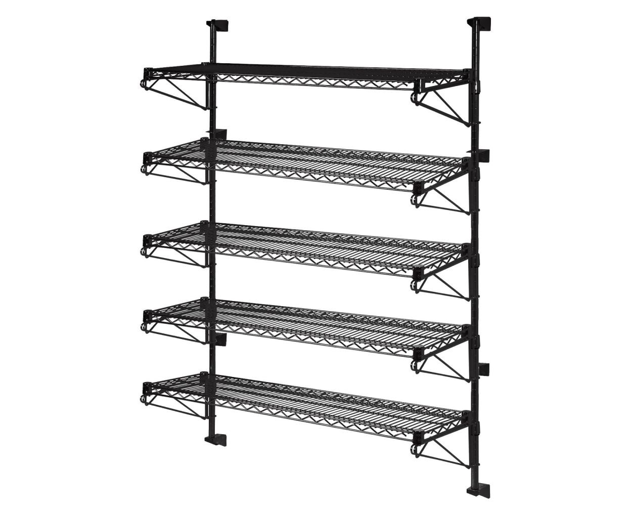 14" Deep x 48" Wide x 63" High Adjustable 5 Tier Black Wall Mount ...