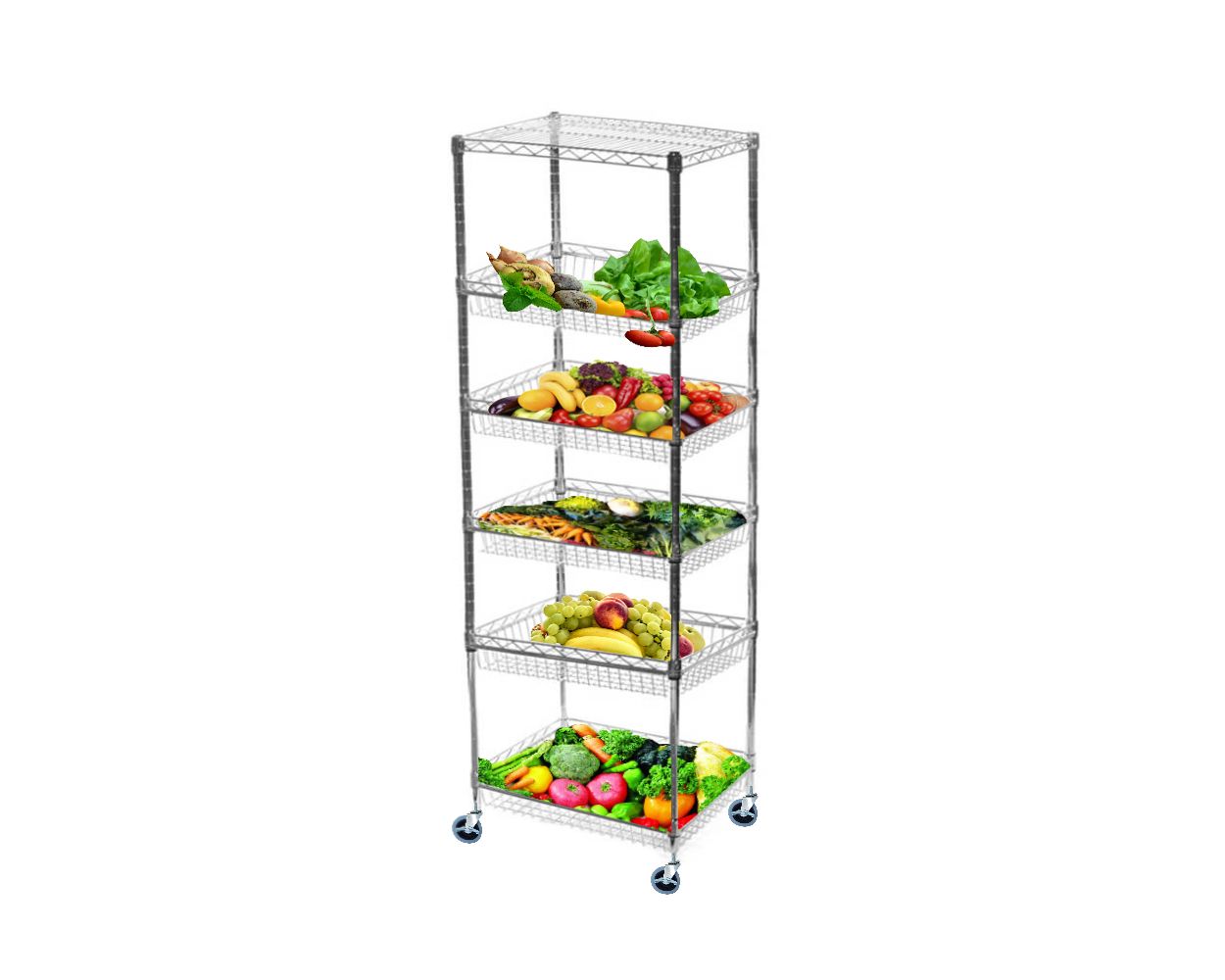 14" Deep x 48" Wide x 92" High R6 Tier Chrome Mobile Basket Unit 800lb ...
