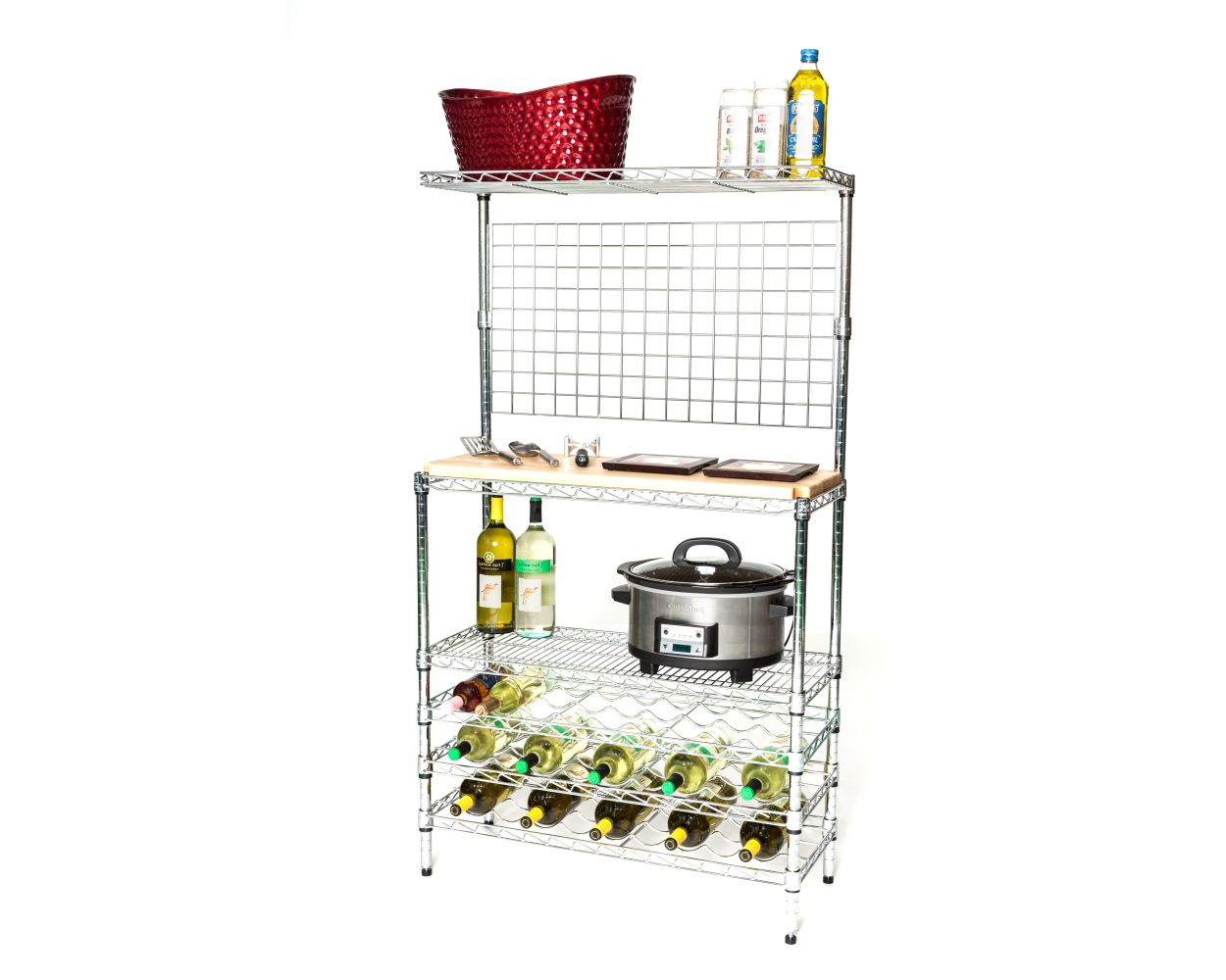 14" Deep x 36" Wide x 54" High Deluxe Chrome Bakers Rack with Wine ...