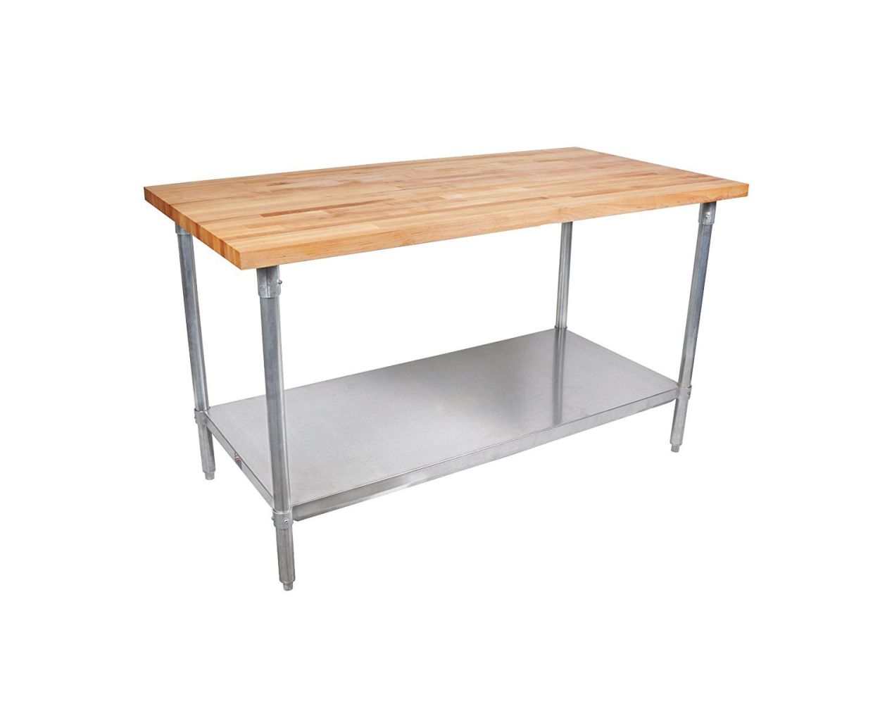 Galvanized Steel Work Tables with 1 1 2 Thick Maple Wood Top and 1 Adjustable Lower Shelf BBWS1 M